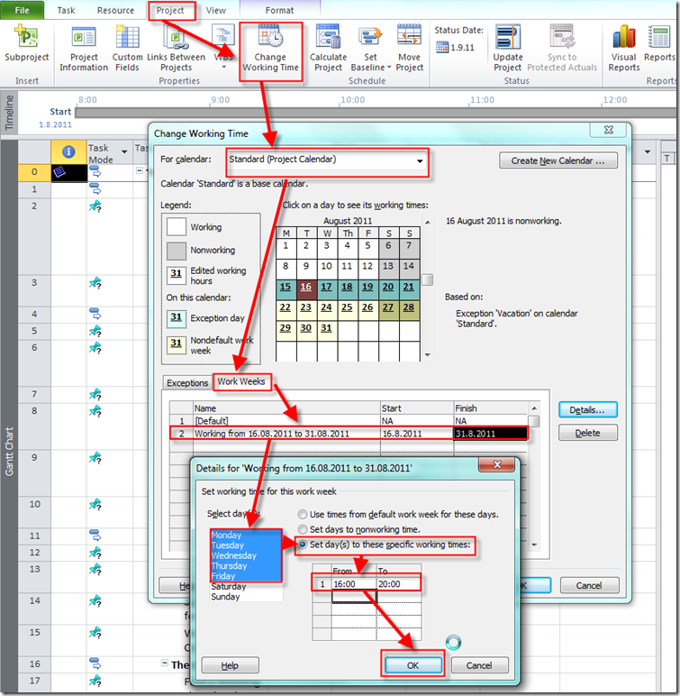 The “Wedding” Project! How to set up Calendars in MS PROJECT 2010, and ...