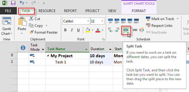 Splitting Tasks again in MS PROJECT 2013 | Nenad Trajkovski