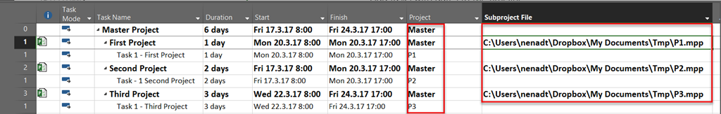 Subproject File field in MS PROJECT 2016 | Nenad Trajkovski