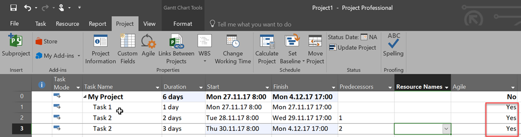 The Agile field in Microsoft Project online | Nenad Trajkovski