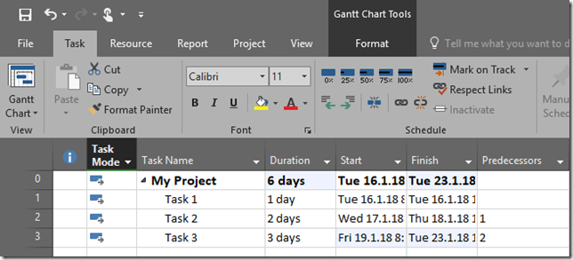 Costs in Task Form combined with Gantt Chart View in MS PROJECT 2016 ...