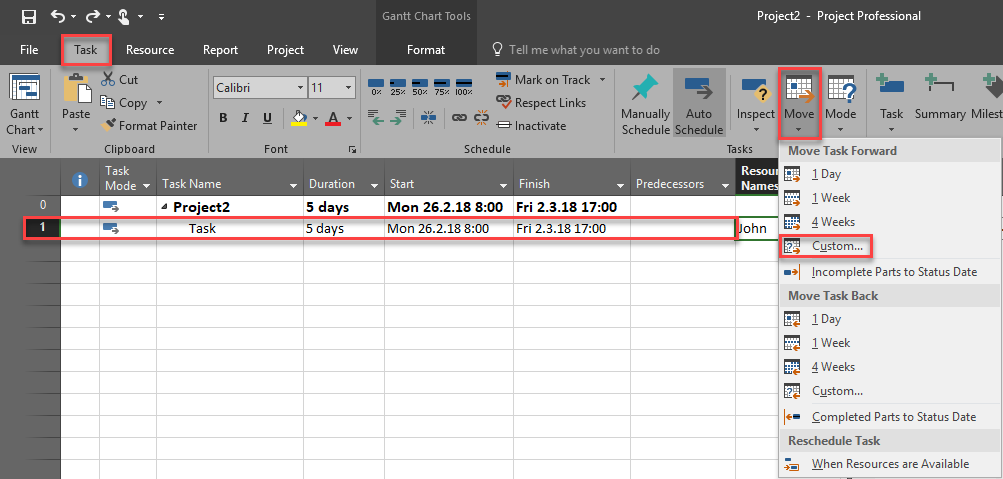 Delay on Task in progress with MS PROJECT 2016 | Nenad Trajkovski