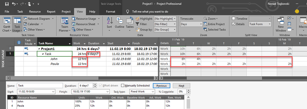 Estimation in hours and Resource Assignments with Fixed work Tasks in ...