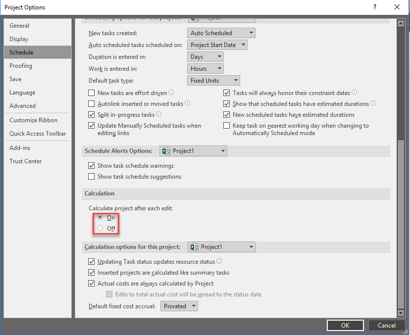 Calculate project after each edit option and Task inspector in MS ...
