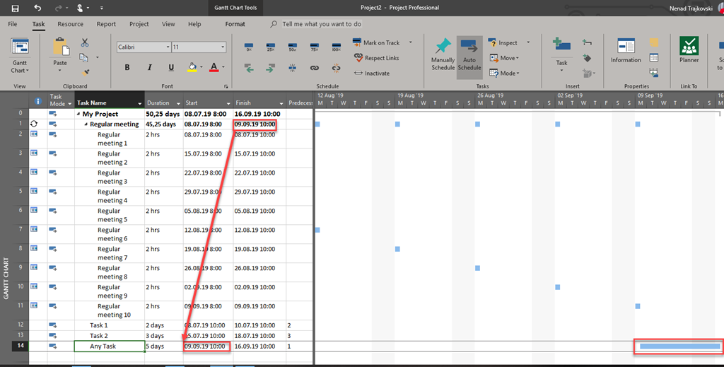 How to link Tasks with recurring Tasks in MS PROJECT 2019 | Nenad ...