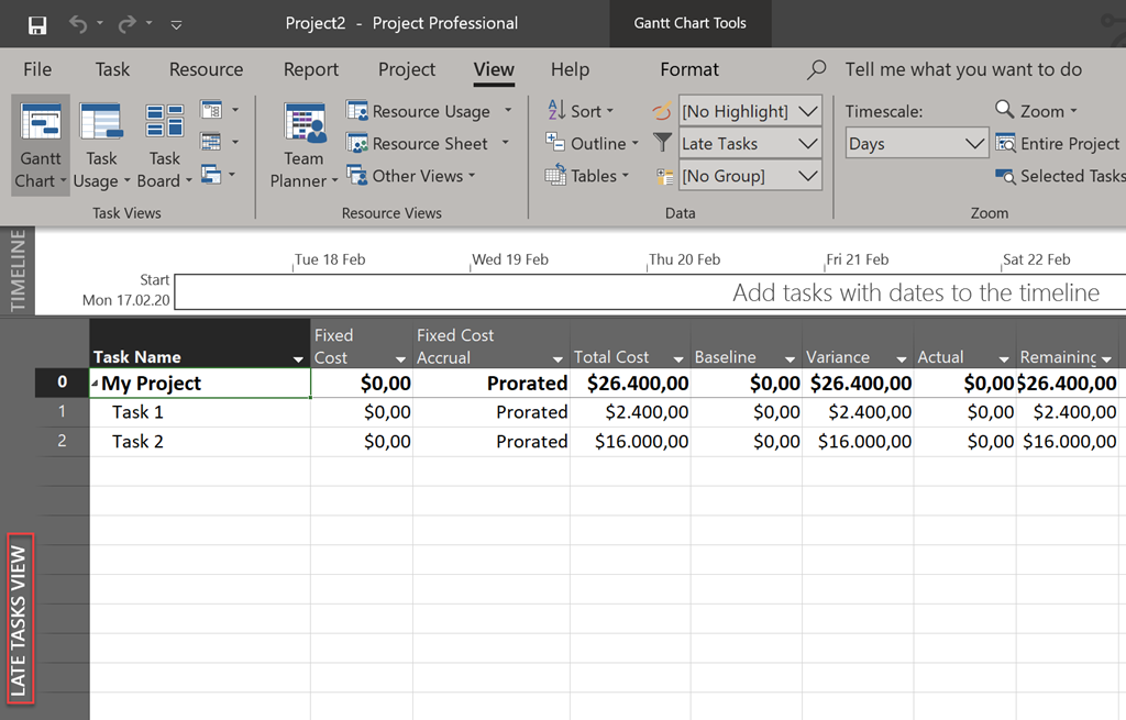 How to save custom view for later usage in MS Project 2019 / Online ...