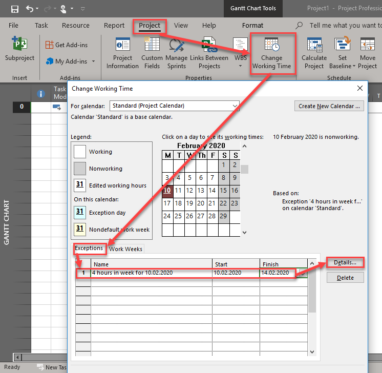 Exception working times in MS PROJECT 2019, and how to use it! | Nenad ...